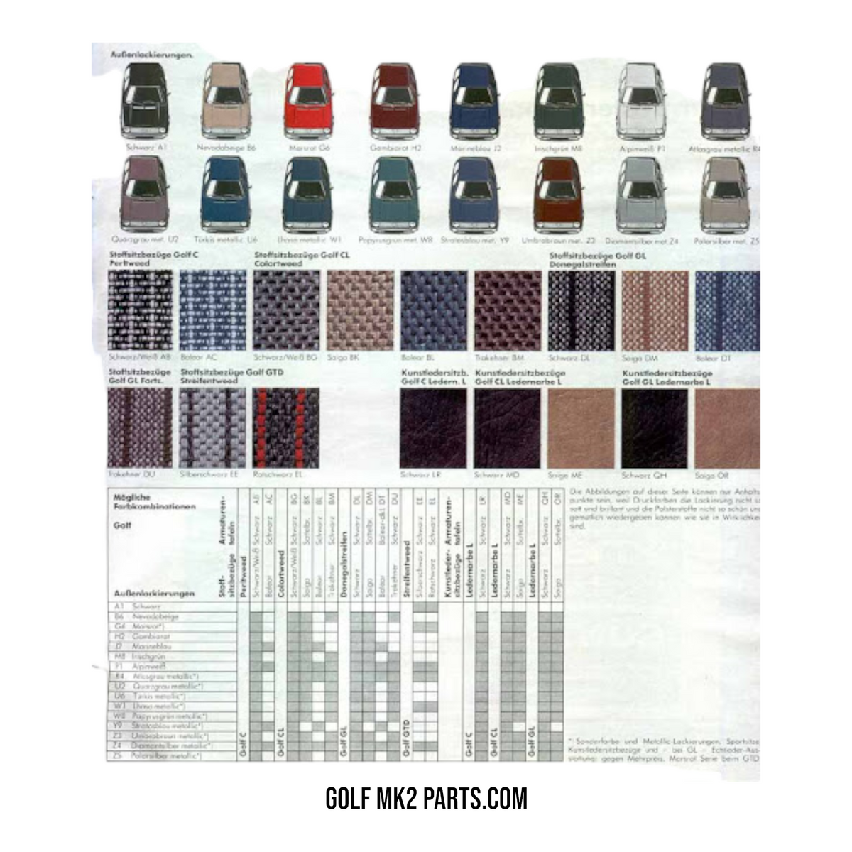 Golf MK2 Exterior Paint Color Codes – Golf Mk2 Parts